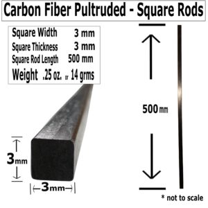 KARBXON – Square Carbon Fiber Rod - 3mm x 1000mm – Pultruded Square Solid Rod - Black Matte Finish - Pure Solid Carbon Fibre Square Tube shafts - for RC Planes-Drones, Boat DIY Craft Projects