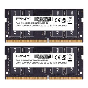 pny performance 32gb (2x16gb) ddr4 dram 3200mhz (pc4-25600) cl22 (compatible with 2933mhz, 2666mhz, 2400mhz or 2133mhz) 1.2v notebook/laptop (sodimm) computer memory kit – mn32gk2d43200-tb