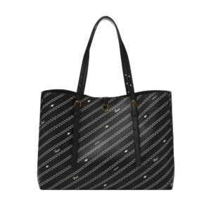 Fossil Women's Kier Vegan Cactus Tote Bag Purse Handbag, Black/Bone Signature Print (Model: ZB1701104)