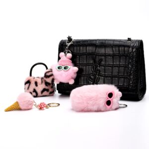 Qiiuuy 4 Pieces Cute Keychain Fluffy Faux Rabbit Fur Kawaii Keyring For Girls Womens Bag Carkeychain