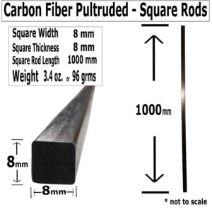 KARBXON – Square Carbon Fiber Rod - 8mm x 1000mm – Pultruded Square Solid Rod - Black Matte Finish - Pure Solid Carbon Fibre Square Tube shafts - for RC Planes-Drones, Boat DIY Craft Projects