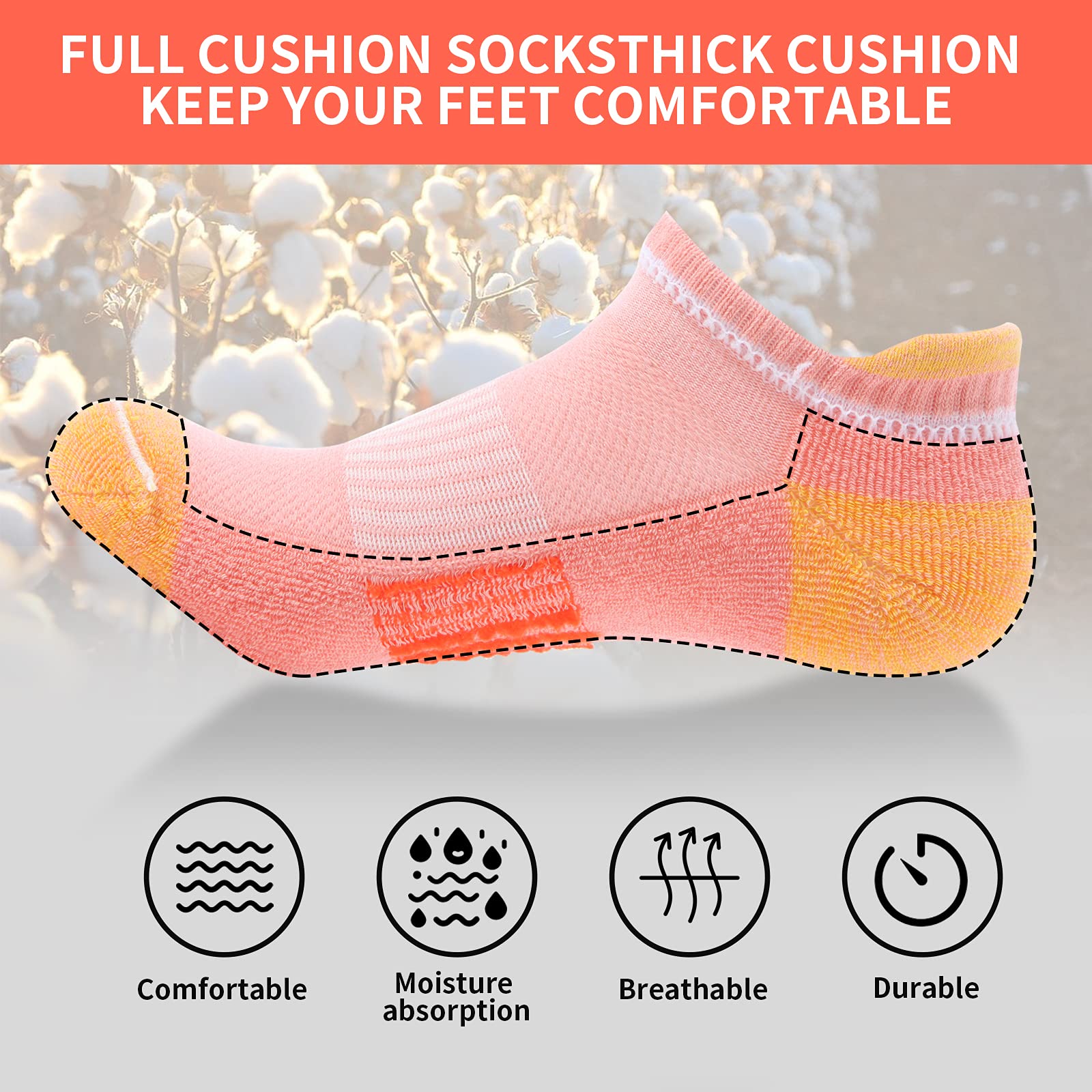 BUDERMMY Running Ankle Socks for Women Athletic Cotton Cushioned 6 Pairs Workout No Show Socks Women (8-10, Mixed Color)