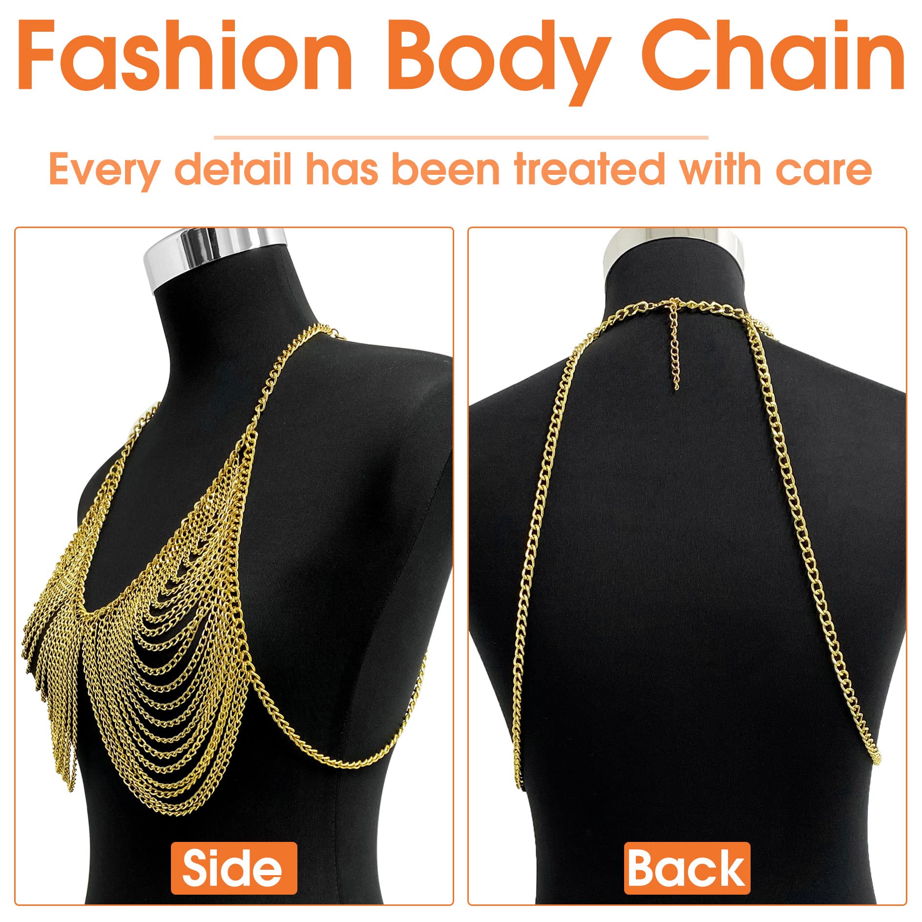 Diymood Gold Body Chain Beach Body Layered Punk Bohemia Chest Bikini Bra Chains Chains Nightclub Party Fashion Body Jewelry Accessory for Women and Girls