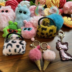 Qiiuuy 4 Pieces Cute Keychain Fluffy Faux Rabbit Fur Kawaii Keyring For Girls Womens Bag Carkeychain