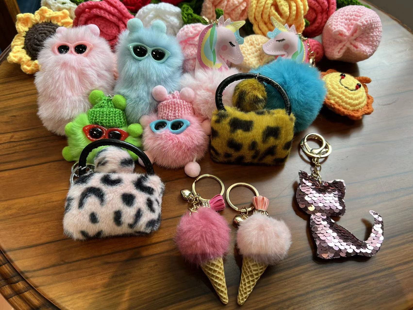 Qiiuuy 4 Pieces Cute Keychain Fluffy Faux Rabbit Fur Kawaii Keyring For Girls Womens Bag Carkeychain