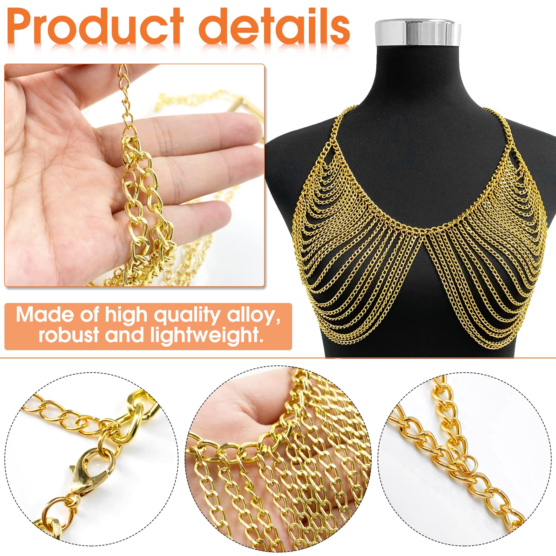 Diymood Gold Body Chain Beach Body Layered Punk Bohemia Chest Bikini Bra Chains Chains Nightclub Party Fashion Body Jewelry Accessory for Women and Girls