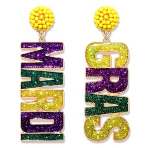 xocartige mardi gras earrings beaded mask letter mardi gras dangle earrings for women crown carnival drop earrings holiday jewelry gifts (letter)