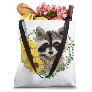 Cute Raccoon Baby With Sunflower Rustic Farmhouse Tote Bag