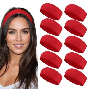 styla hair headbands for women stretch fashion headbands 10 pack non-slip head wraps great for spa, sports, yoga, pilates, running, gym headband, workouts - red