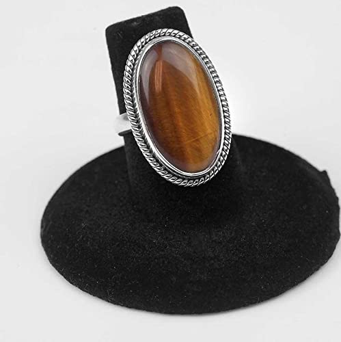 Natural Tiger Eye Gemstone Ring Yellow Tiger Eye Ring 925 Sterling Silver Ring Handmade Ring Vintage Ring Big Gemstone Ring Gift For Her (10)