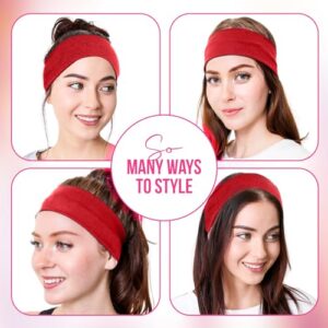 Styla Hair Headbands for Women Stretch Fashion Headbands 10 Pack Non-Slip Head Wraps Great for Spa, Sports, Yoga, Pilates, Running, Gym Headband, Workouts - Red