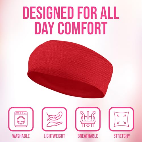 Styla Hair Headbands for Women Stretch Fashion Headbands 10 Pack Non-Slip Head Wraps Great for Spa, Sports, Yoga, Pilates, Running, Gym Headband, Workouts - Red