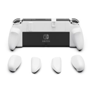 skull & co. neogrip: an ergonomic grip hard shell with replaceable grips [to fit all hands sizes] for nintendo switch oled and regular model [no carrying case] - white