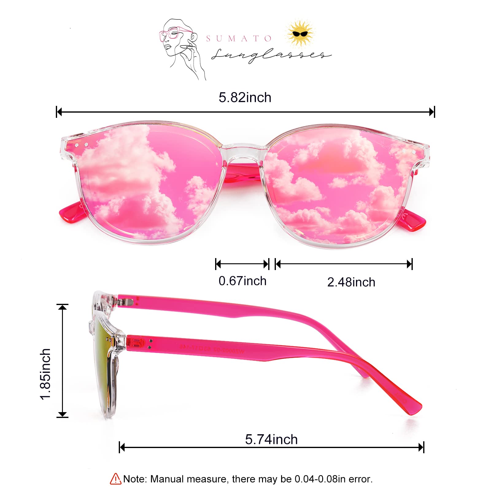 Sumato Sunglasses Womens, Cat Eye Pink Sunglasses for Women with Mirrored Trendy Lens UV400 Blocking