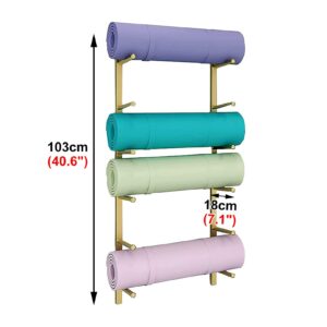 LHRUI Yoga Mat Holder Yoga Mat Rack Wall Mount Exercise Mats Storage Holder, Gym Studio Bedroom Garage Iron Foam Roller Racks, Including All Mounting Accessories (Color : Gold)