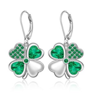 st patricks day shamrock earrings for women sterling silver four leaf clover earrings green heart cubic zirconia valentine mothers day irish shamrock gifts