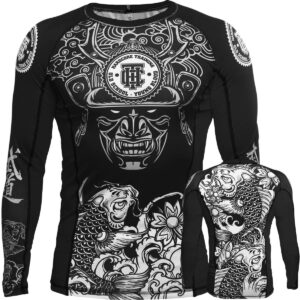 hardcore training koi men's rash guard compression long sleeve jiu jitsu mma no-gi tight bjj grappling base layer combat black/black