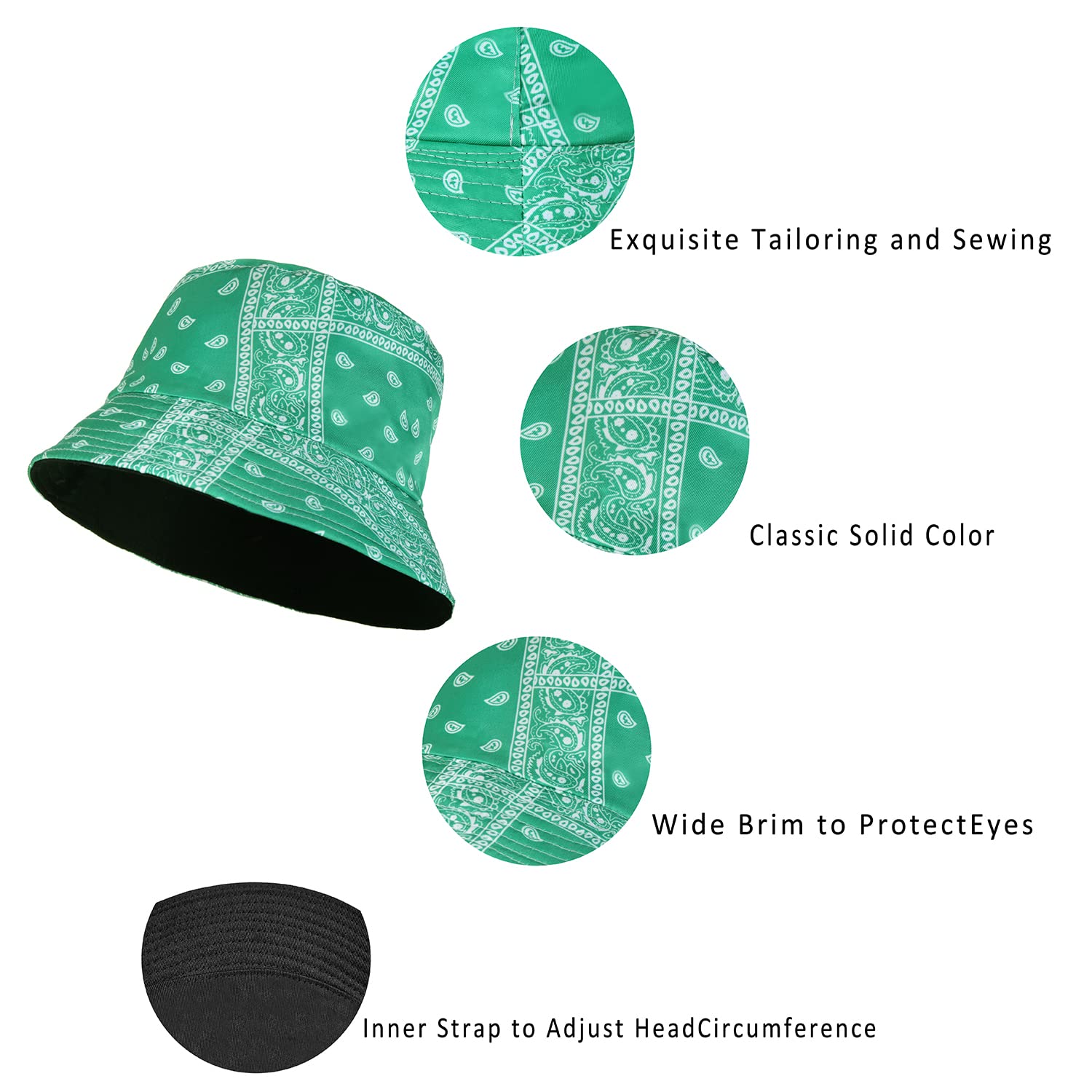 MEANBEAUTY Bucket Hat Cotton Style Unisex Fisherman Sun Hats for Men and Women Cashew Flower Outdoor Cap Beach Hat(Green)