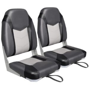 leader accessories a pair of elite low/high back folding fishing boat seat (2 seats) (black/light grey/charcoal)