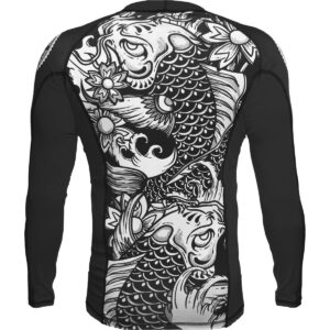 Hardcore Training Koi Men's Rash Guard Compression Long Sleeve Jiu Jitsu MMA No-Gi Tight BJJ Grappling Base Layer Combat Black/Black