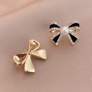 Sweet Bow Knot Small Stud Earrings 925 Sterling Silver Pins CZ Crystal Pearl Butterfly Tie Statement Earrings Cartilage Studs Wedding Christmas Jewelry for Women Girls (Black)