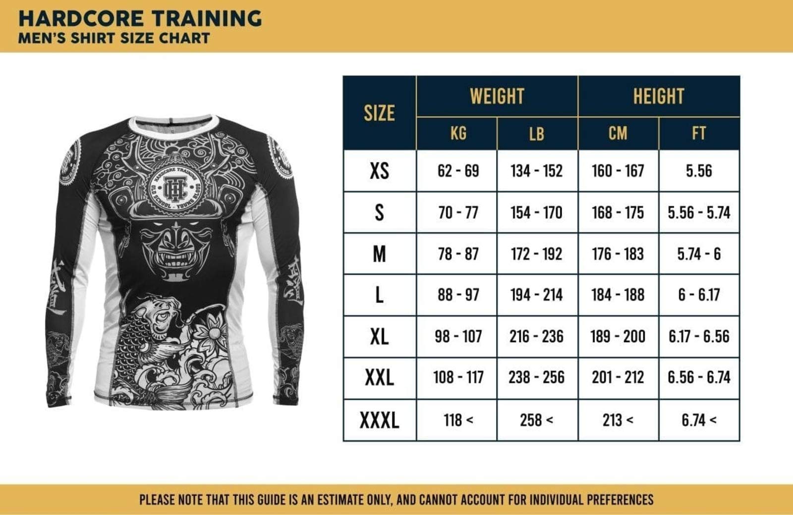 Hardcore Training Koi Men's Rash Guard Compression Long Sleeve Jiu Jitsu MMA No-Gi Tight BJJ Grappling Base Layer Combat Black/Black