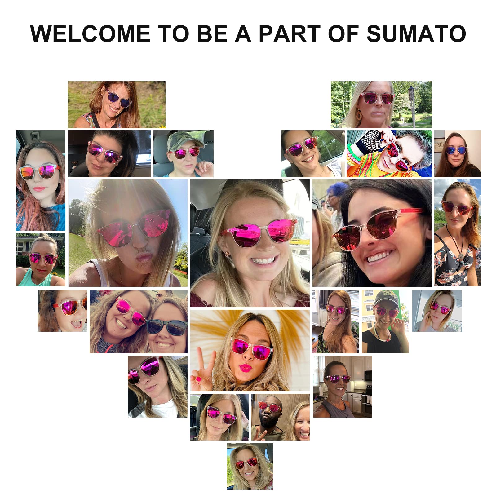 Sumato Sunglasses Womens, Cat Eye Pink Sunglasses for Women with Mirrored Trendy Lens UV400 Blocking