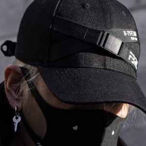 Fabric of the Universe Triangle Logo Techwear Japanese Streetwear Baseball Cap (Black B-Type 05R)