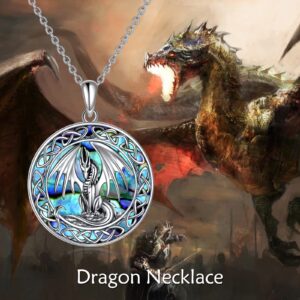 LUHE Dragon Necklace for Women Gifts Jewelry Sterling Silver Abalone Shell Irish Celtic Knot Dragon Pendant Necklace