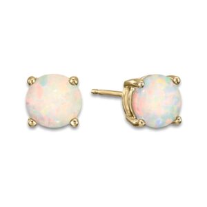 minkaa daisy opal stud earrings 6mm round sterling silver - october birthstone - skin-friendly unisex opal earrings studs - earrings for women & men - 4 prong setting gem earrings, gold - opal