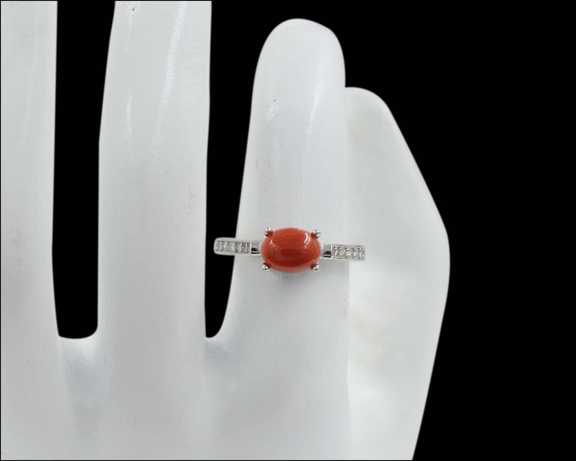 925 Sterling Silver Natural Red Coral 8X6 MM Oval Cut May Birthstone Solitaire Unisex Proposal Ring Engagement Gift For Bridal (Yellow Gold Rhodium Plated Silver, 6.5)