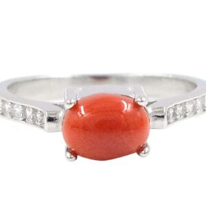 925 Sterling Silver Natural Red Coral 8X6 MM Oval Cut May Birthstone Solitaire Unisex Proposal Ring Engagement Gift For Bridal (Yellow Gold Rhodium Plated Silver, 6.5)