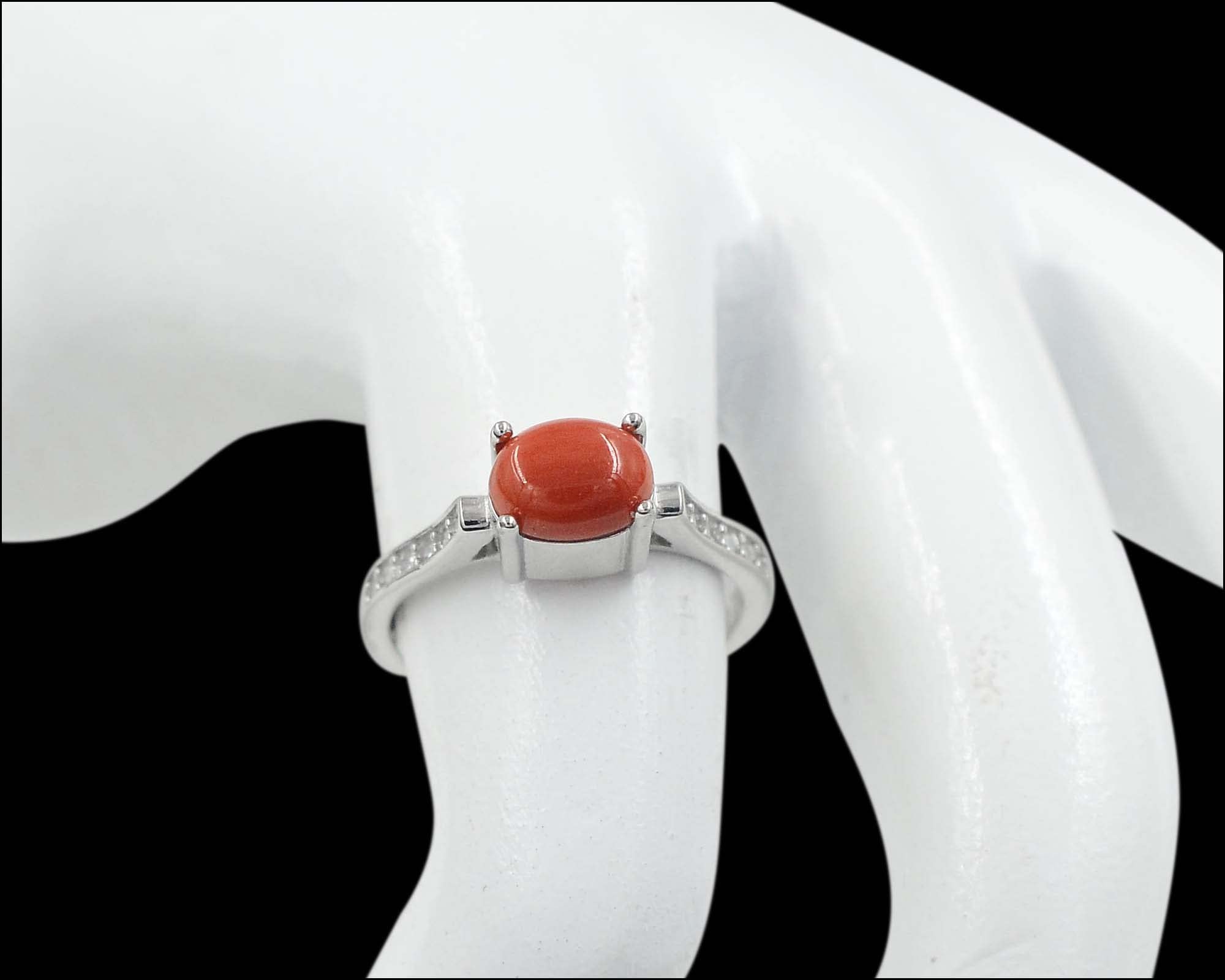 925 Sterling Silver Natural Red Coral 8X6 MM Oval Cut May Birthstone Solitaire Unisex Proposal Ring Engagement Gift For Bridal (Yellow Gold Rhodium Plated Silver, 6.5)