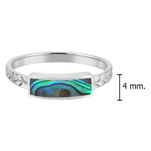 AeraVida Exotic Nature Rectangular Bar Abalone Shell .925 Sterling Silver Leaf Band Ring, shell Metal, not known