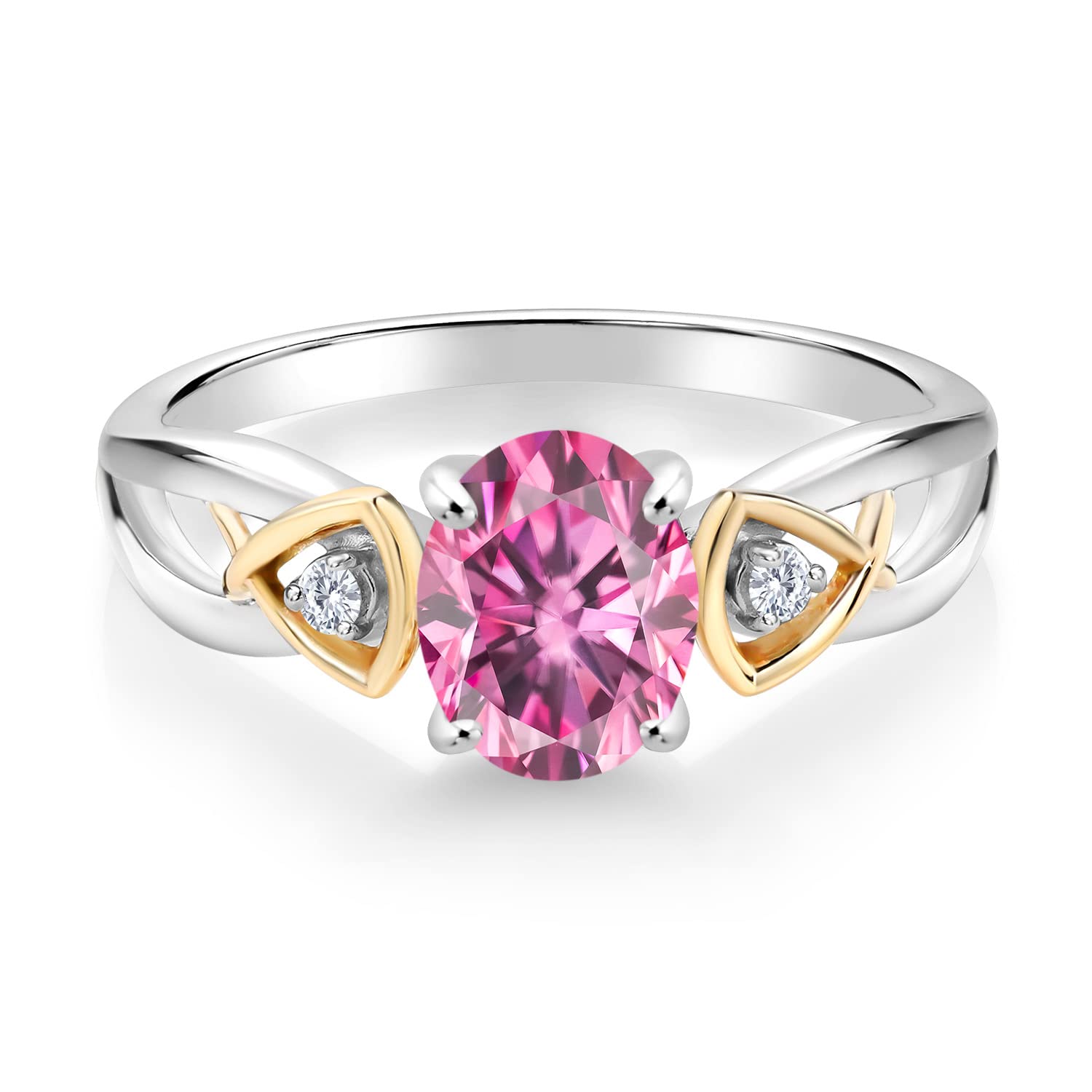 Gem Stone King 925 Sterling Silver and 10K Yellow Gold Pink Moissanite and White Lab Grown Diamond Women Engagement Ring (1.41 Cttw, Available In Size 5, 6, 7, 8, 9)