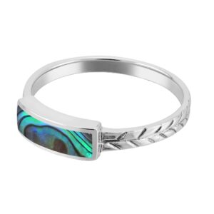 AeraVida Exotic Nature Rectangular Bar Abalone Shell .925 Sterling Silver Leaf Band Ring, shell Metal, not known