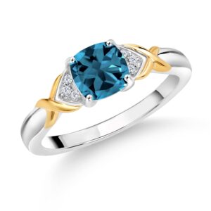 925 sterling silver and 10k yellow gold london blue topaz and white lab grown diamond engagement ring for women (1.21 cttw, cushion 6mm, gemstone birthstone, available in size 5, 6, 7, 8, 9)