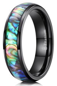 three keys jewelry womens titanium carbide abalone shell inlay unisex wedding bands rings for women 6mm comfort fit vintage silver size 10.5a size 10.5