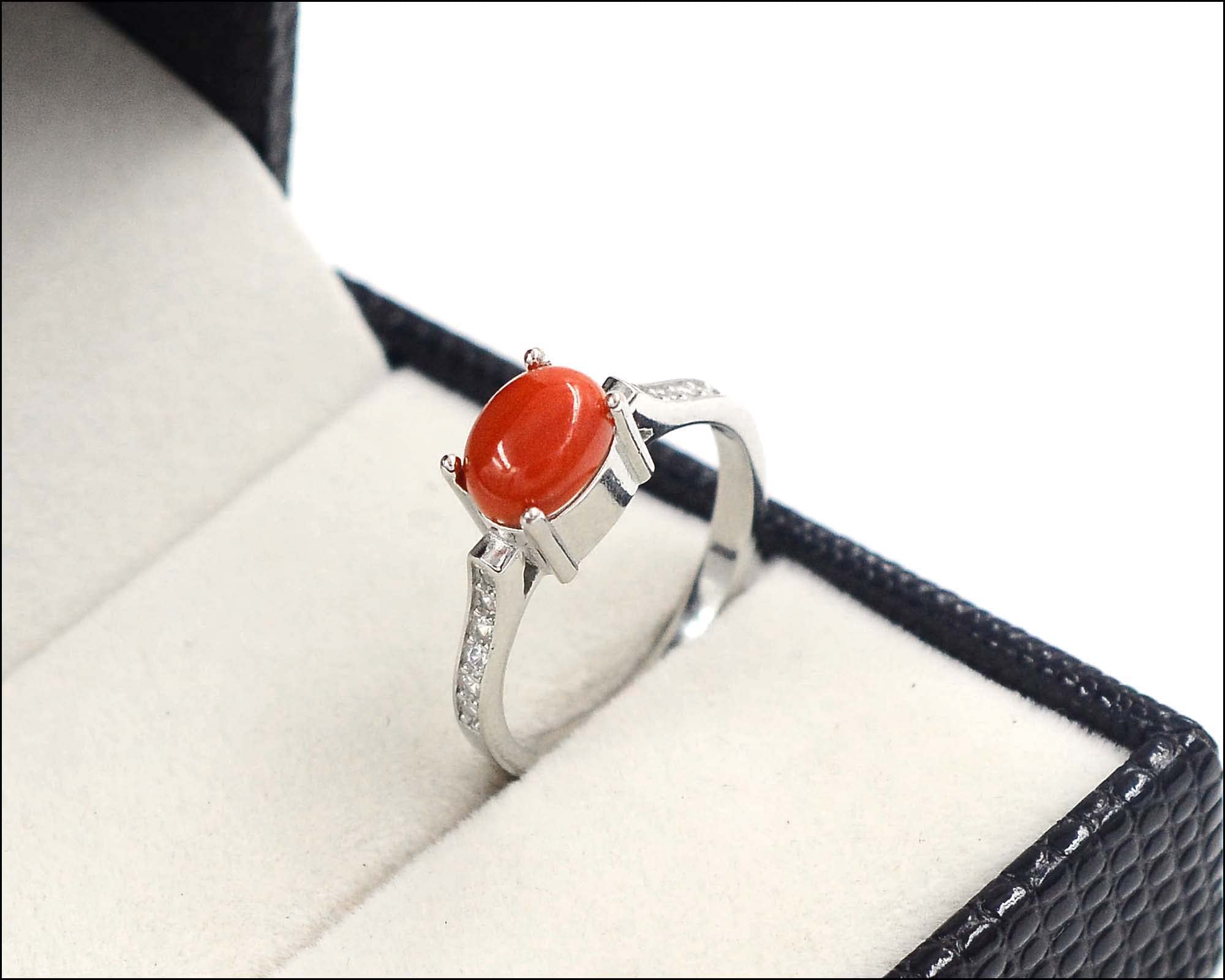 925 Sterling Silver Natural Red Coral 8X6 MM Oval Cut May Birthstone Solitaire Unisex Proposal Ring Engagement Gift For Bridal (Yellow Gold Rhodium Plated Silver, 6.5)