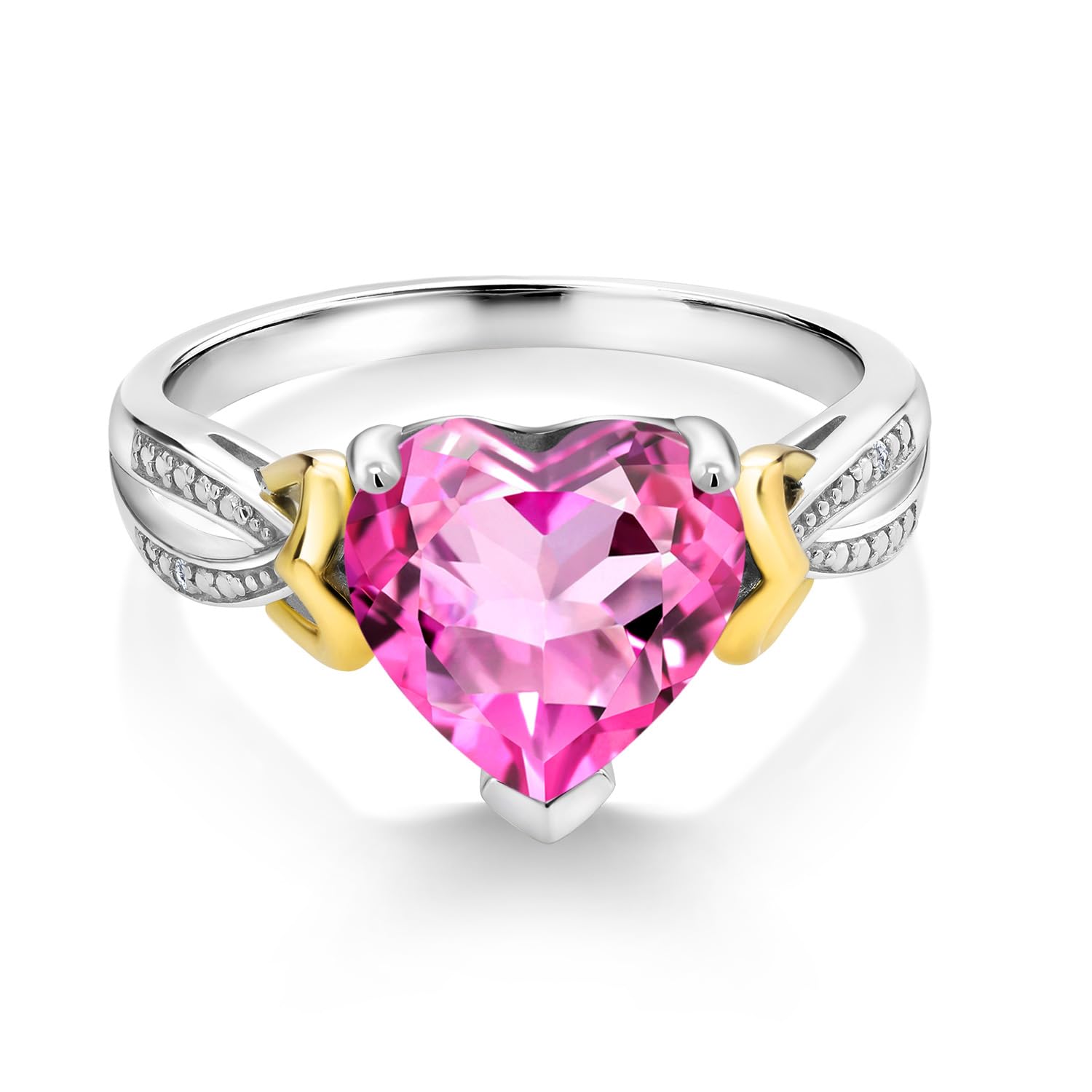 Gem Stone King 925 Sterling Silver and 10K Yellow Gold 10MM Heart Shape Gemstone Birthstone and Diamond Engagement Ring For Women | Available In Size 5, 6, 7, 8, 9