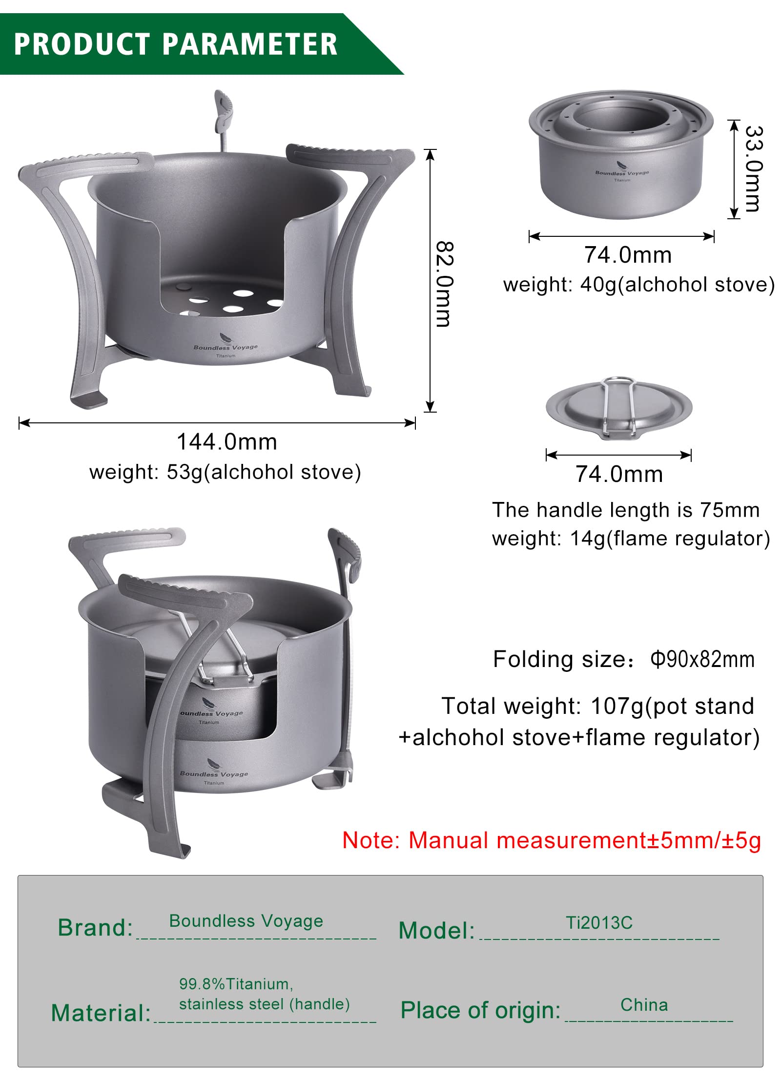 Boundless Voyage Camping Titanium Spirit Alcohol Stove with Pot Stand Backpacking Wood Stove Outdoor Mini Wood Furnace Burner Ti2013C