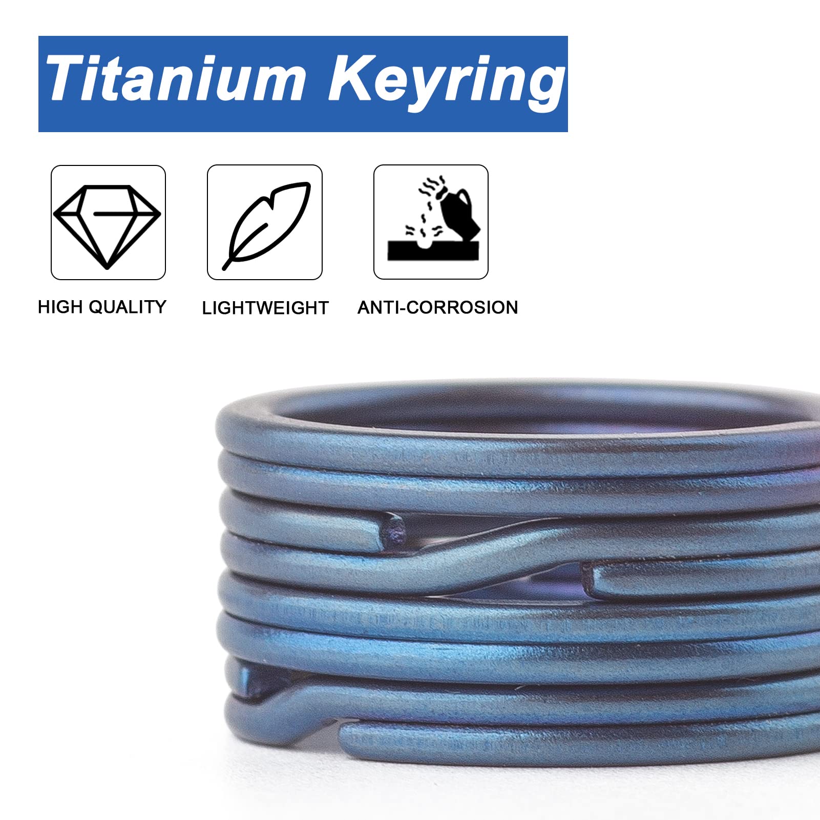 FEGVE Titanium Key Rings Split Rings 4 Packs, Key Rings for Keychains, Keychain Ring for Home Car Keys Organization (Blue - 20mm / 0.79inch)