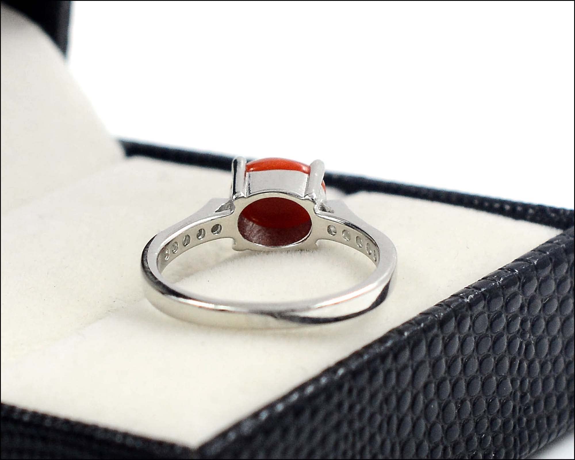 925 Sterling Silver Natural Red Coral 8X6 MM Oval Cut May Birthstone Solitaire Unisex Proposal Ring Engagement Gift For Bridal (Yellow Gold Rhodium Plated Silver, 6.5)