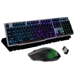 rechargeable gaming keyboard mouse combo,2.4g wireless backlit mechanical feeling ergonomic keyboards with optical mice set for computer game (black)