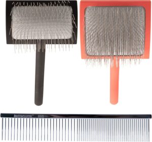 chris christensen brush & comb bundle - big k and big g slicker brush, 000 7.5 in greyhound style fine/coarse comb - groom like a professional, made in usa