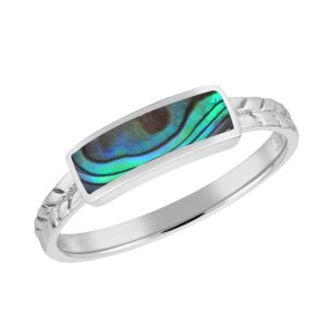 aeravida exotic nature rectangular bar abalone shell .925 sterling silver leaf band ring, shell metal, not known