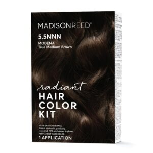 madison reed radiant hair color kit, medium brown for 100% gray coverage of resistant gray hair, ammonia-free, 5.5nnn modena brown, permanent hair dye, pack of 1