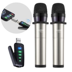 alvoxcon wireless microphone for iphone & computer, usb rechargeable dual handheld mic system for macbook, pc laptop, zoom meeting, classroom teaching, teacher podcast, vlog