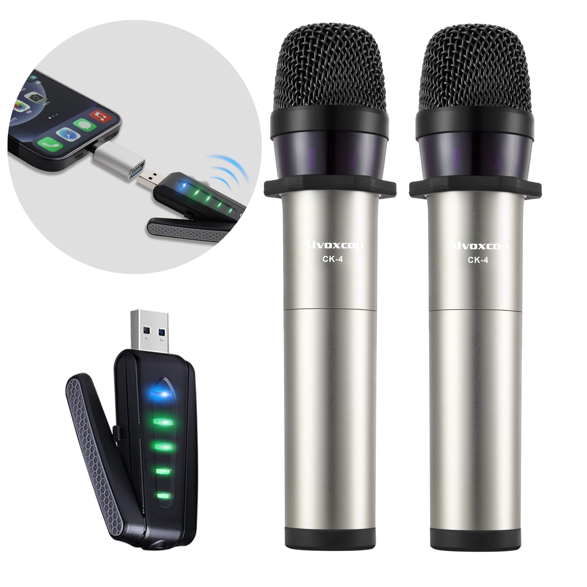 Alvoxcon Wireless Microphone for iPhone & Computer, USB Rechargeable Dual Handheld Mic System for MacBook, PC Laptop, Zoom Meeting, Classroom Teaching, Teacher Podcast, vlog