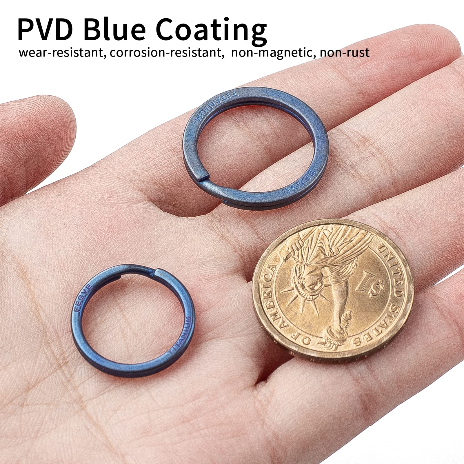 FEGVE Titanium Key Rings Split Rings 4 Packs, Key Rings for Keychains, Keychain Ring for Home Car Keys Organization (Blue - 20mm / 0.79inch)